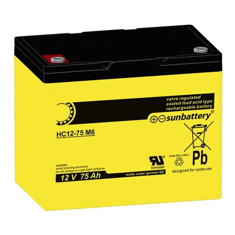 Sun Battery - 12V / 75 Ah Bleiakku - High Cycle (HC12-75 M6) | MUR-TA